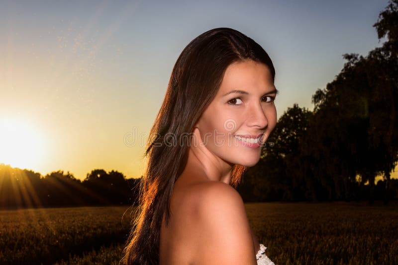 Portrait of a Beautiful Woman at Sunset Stock Photo - Image of smiling ...