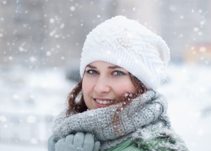 Portrait of Beautiful Woman in Winter. Stock Image - Image of woman ...