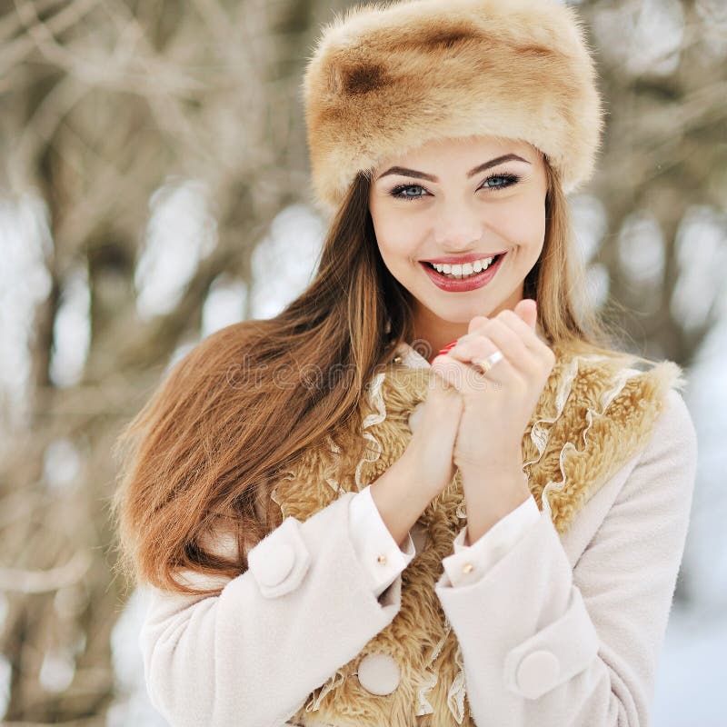 Portrait of a Beautiful Woman in Winter Stock Image - Image of model ...