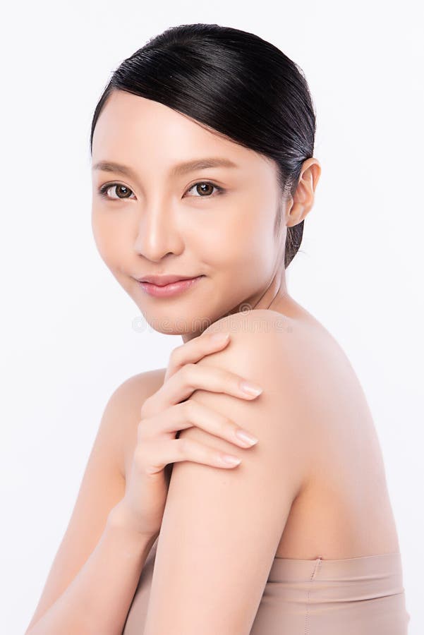 Portrait Beautiful Young Asian Woman Clean Fresh Bare Skin Concept