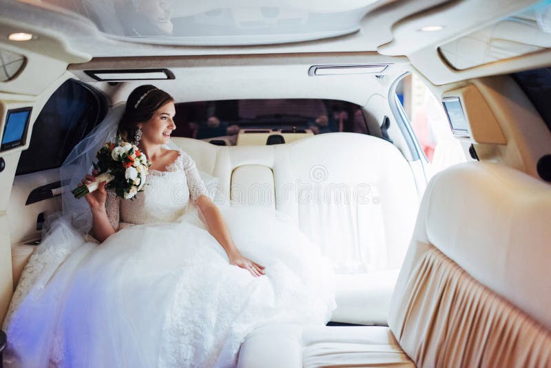 Portrait of a Beautiful Young Bride in the Car Stock Image - Image of ...