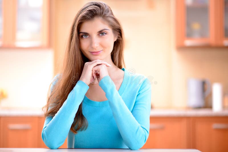 Portrait of a Beautiful Young Lady at Home Stock Photo - Image of ...