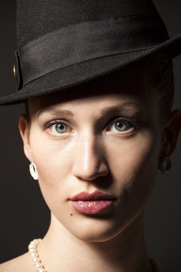 Portrait of a Beautiful Young Model in Black Hat Stock Image - Image of ...