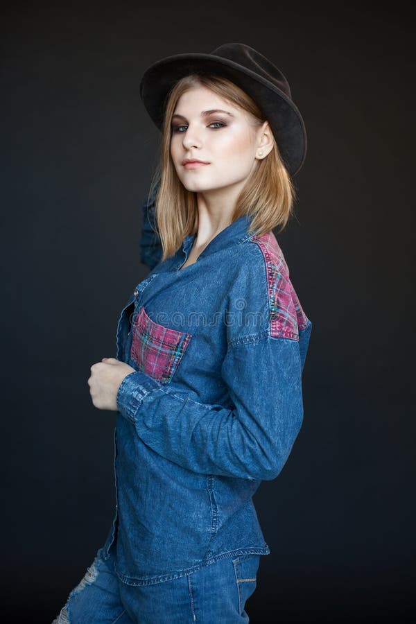 Beautiful Sensual Girl Blonde in a Leather Jacket Stock Image - Image ...