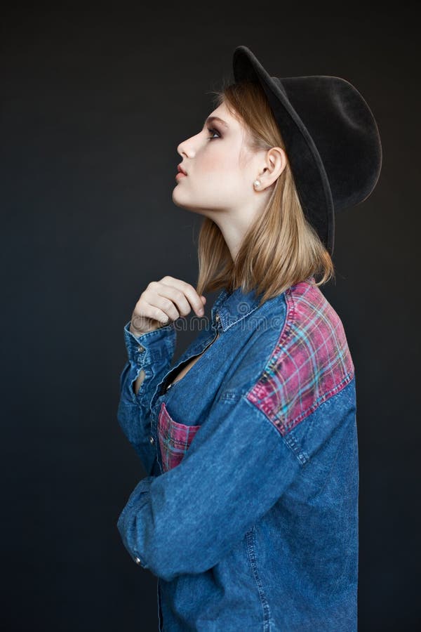 Beautiful Sensual Girl Blonde in a Leather Jacket Stock Image - Image ...