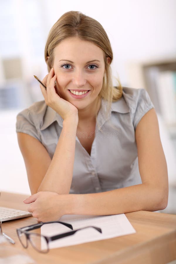 Portrait of Beautiful Young Office Worker Stock Image - Image of ...