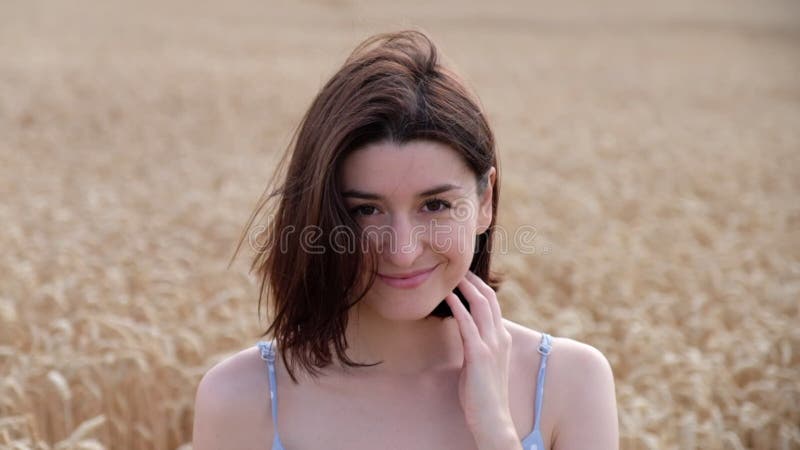 Wheat 2portrait Of Beautiful Young Woman Brunette Looking Up To The