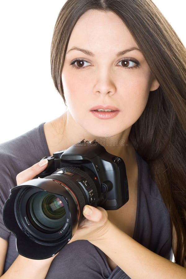 Girl with a videocamera stock photo. Image of lens, live - 19700872