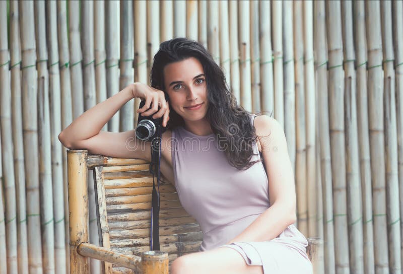 Portrait of a Beautiful Young Woman with a Camera Stock Photo - Image ...
