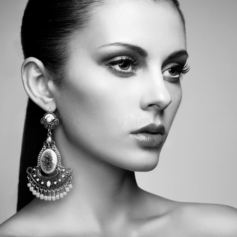 Fashion Model Beauty Makeup And Jewelry Woman Face Make Up Stock Image