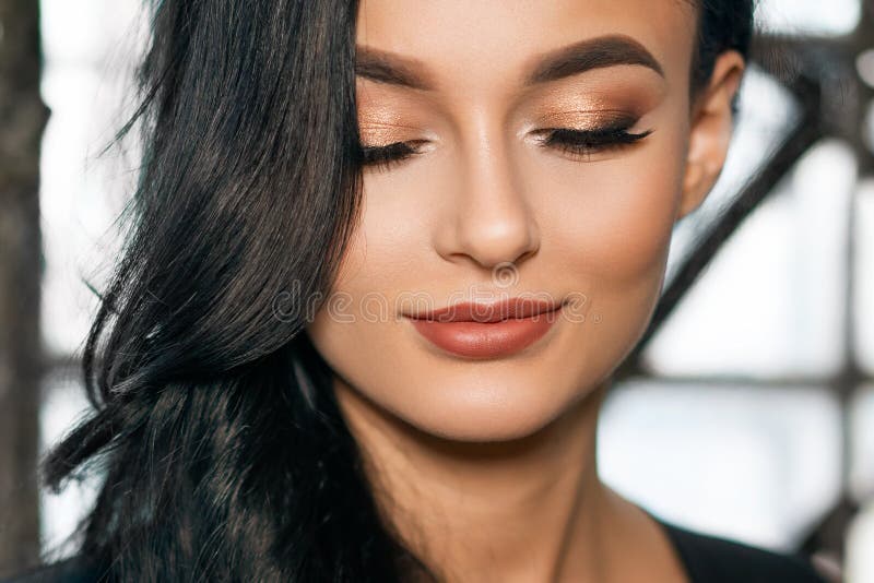 Portrait of a Beautiful Young Woman with Make-up Close-up Stock Image ...