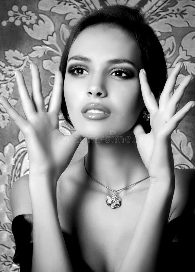 Portrait of Beautiful Woman with Makeup in Fashion Clothes Stock Image ...