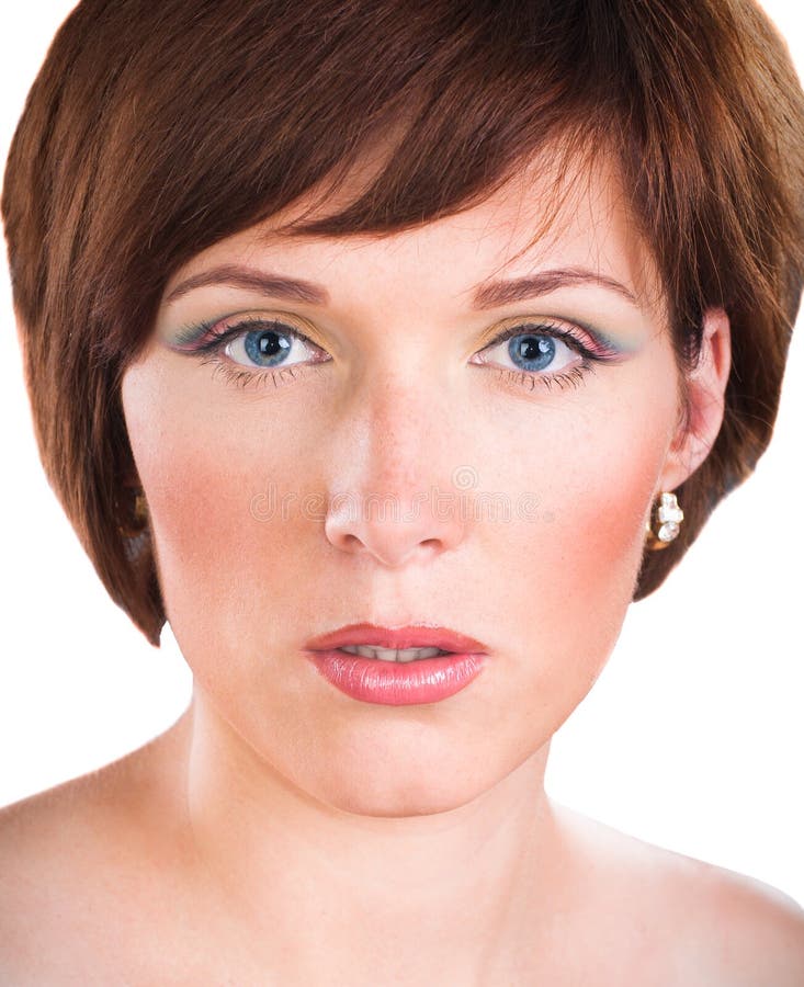 Portrait of Beautiful Young Woman Over White Stock Image - Image of ...