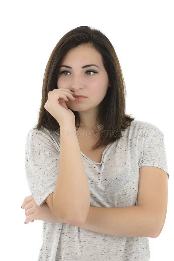 Portrait of a Beautiful Young Woman Thinking, Isolated on White Stock ...