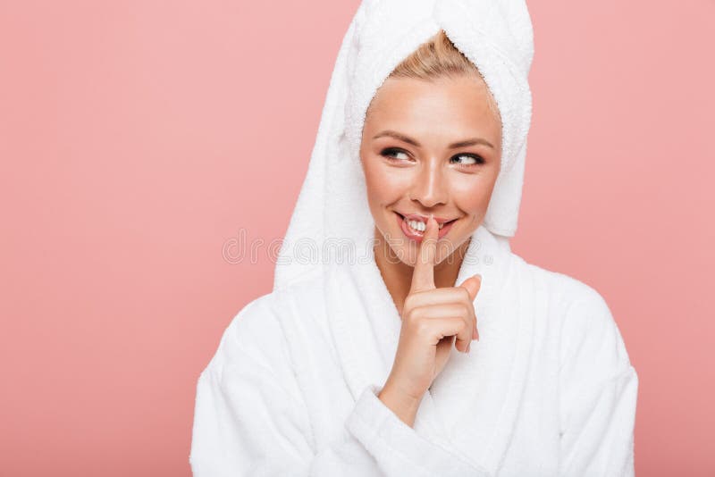 Portrait of Beautiful Young Woman Wrapped in White Towel after Shower ... Portrait of Beautiful Young Woman Wrapped in White Towel after Shower ...