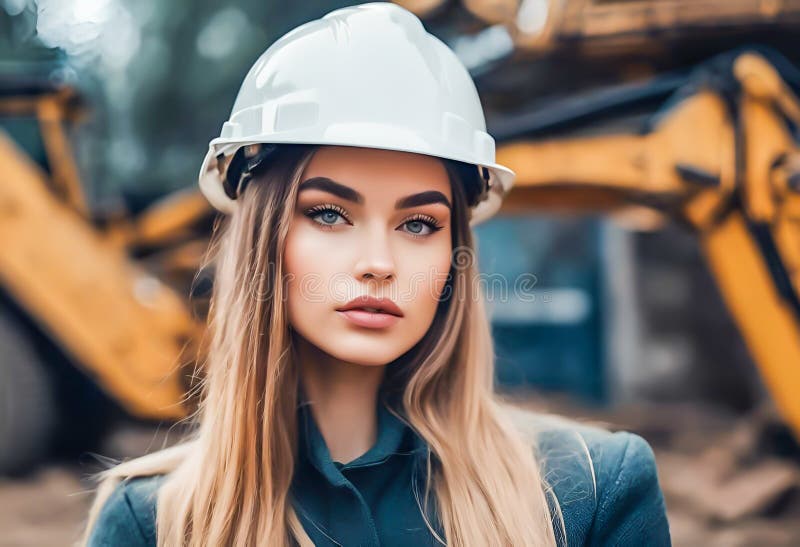 Portrait of Beauty Young Caucasian Woman Working on a Construction Site ... Portrait of Beauty Young Caucasian Woman Working on a Construction Site ...