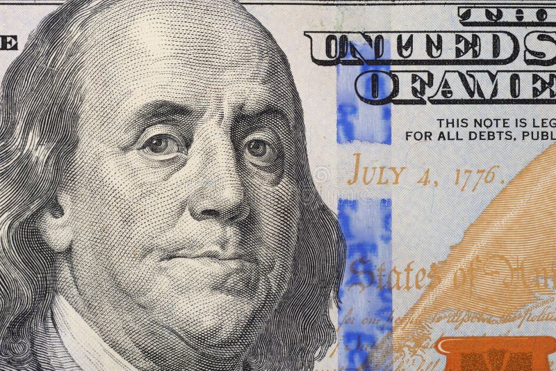 Portrait of Benjamin Franklin on the Banknote Hundred Dollars Stock ...
