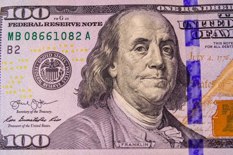 Portrait of the Benjamin Franklin on One Hundred Dollars Bill Stock ...