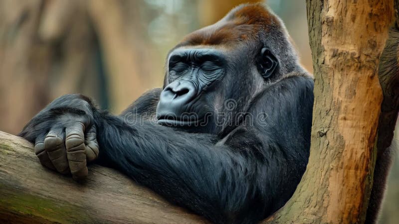 Portrait of Big Gorilla Sleeping on the Tree Stock Video - Video of ...