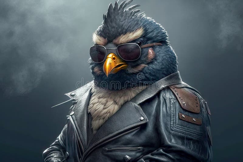 Portrait of a Bird Dressed in a Biker Jacket Stock Illustration ...