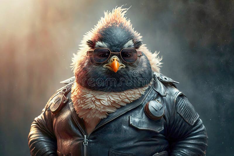 Portrait of a Bird Dressed in a Biker Jacket Stock Illustration ...
