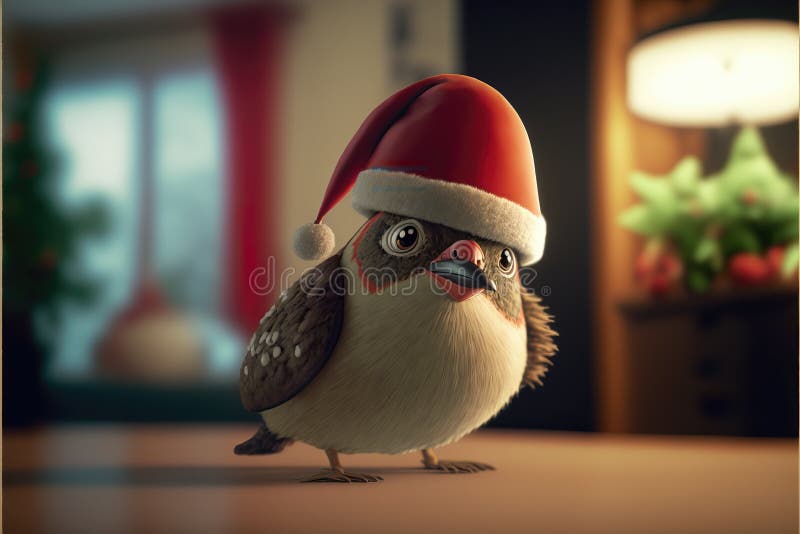 Portrait of a Bird with Santa Hat Stock Illustration - Illustration of ...