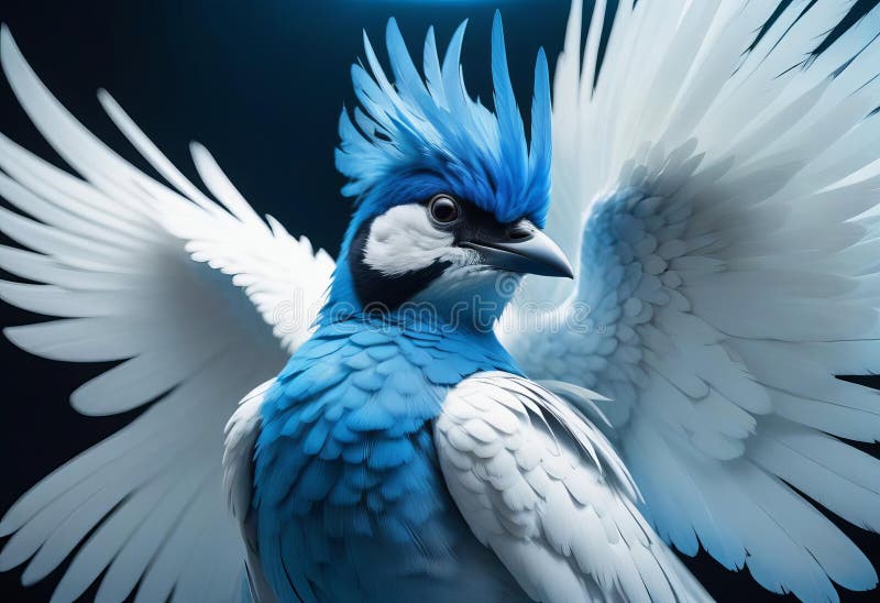 A Portrait of a Bird, in the Style of Dark Azure and White Stock ...