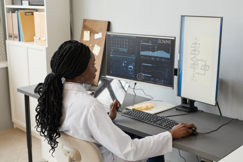 Woman Using Computer in Engineering Lab Stock Photo - Image of engineer ...