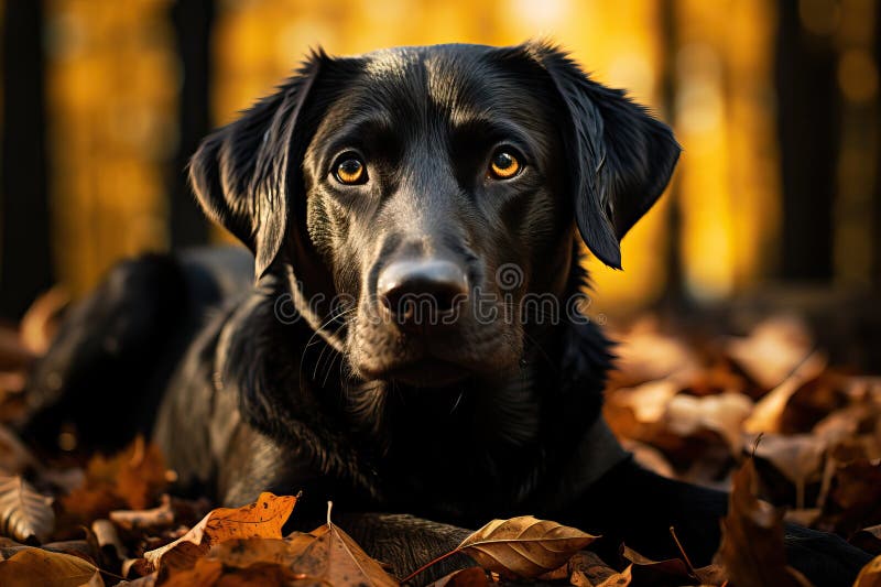 Portrait of a Black Labrador in the Forest. Stock Image - Image of ...
