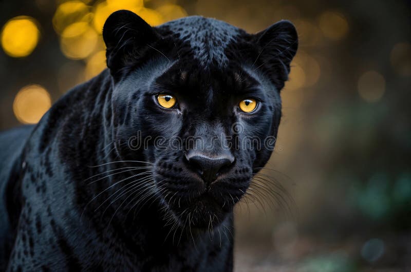 Portrait of a Black Panther in the Forest.a Panther with Yellow Eyes ...