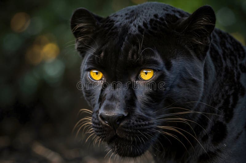 Portrait of a Black Panther in the Forest.a Panther with Yellow Eyes ...