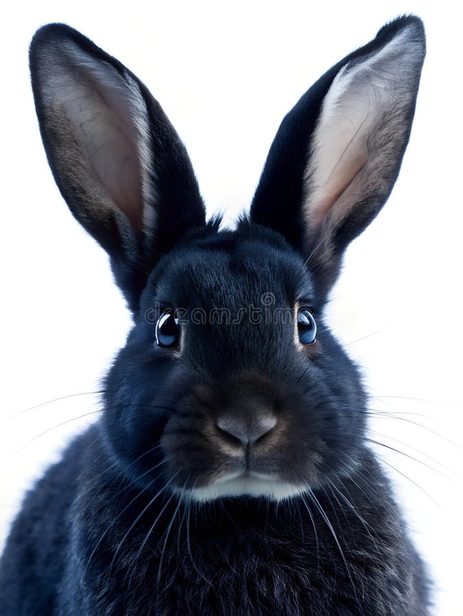 Portrait of a Black Rabbit Looking Forward, on a White Isolated ...