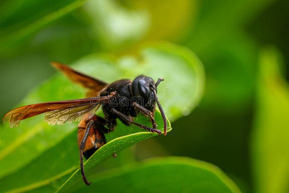 Portrait of Black Wasp, Close Up of Wasp Stock Photo - Image of light ...