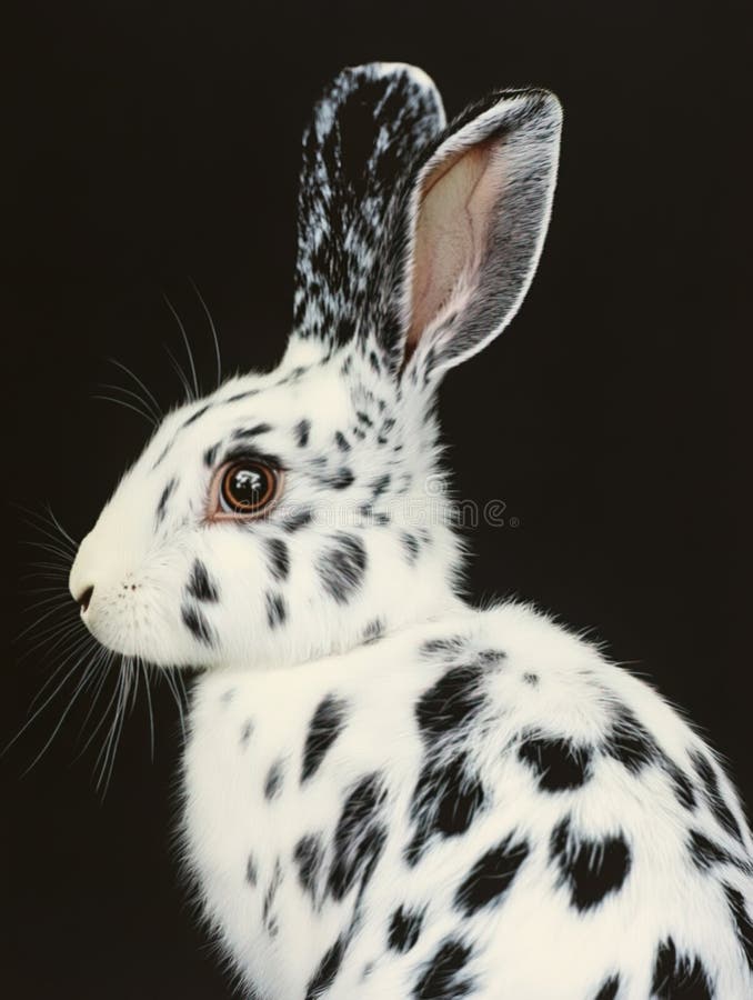 Portrait of a Black White Rabbit Stock Illustration - Illustration of ...