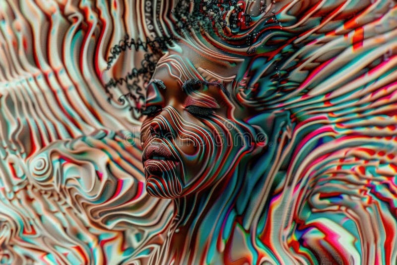 Portrait of Black Woman with Visual Distortion Effect, Striking ...
