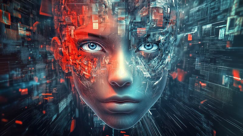 Portrait Blending Human and Machine Elements Cybernetic Features Stock ...