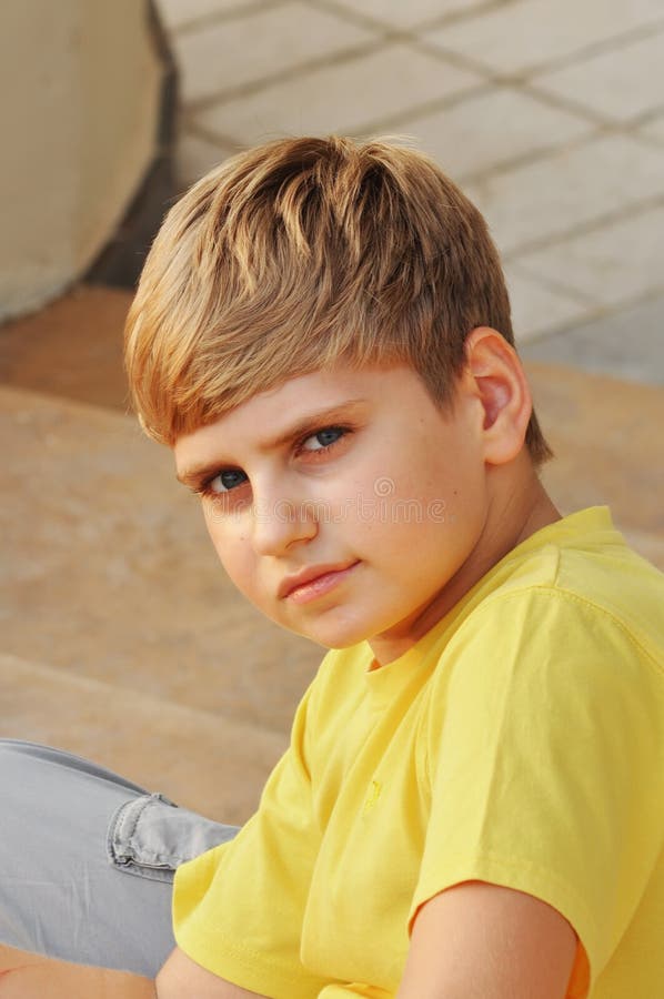 Portrait of a Blond Boy Sitting on Stairs Stock Image - Image of ... Portrait of a Blond Boy Sitting on Stairs Stock Image - Image of ...
