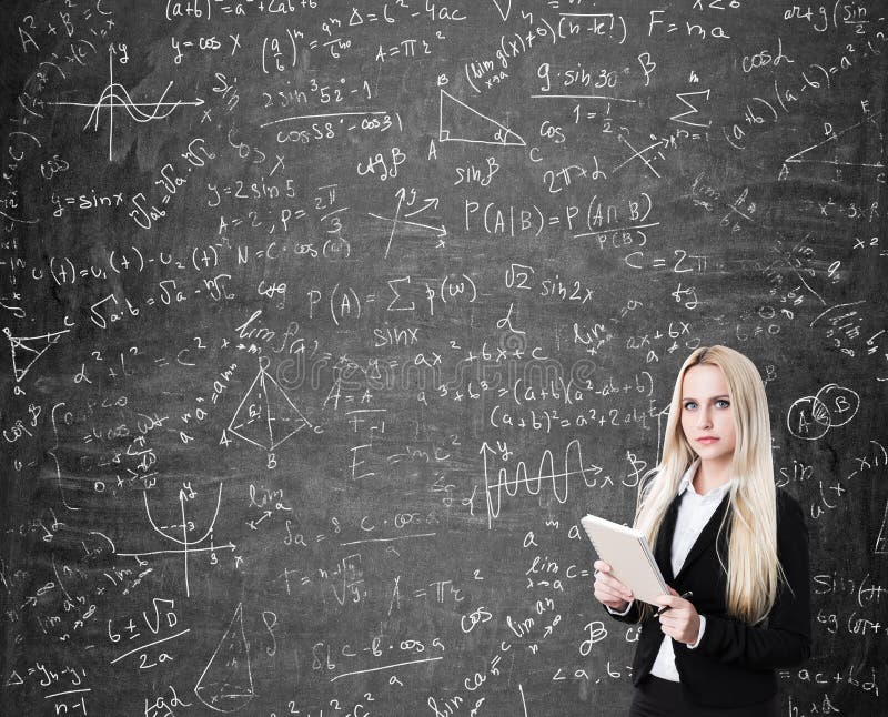 Portrait of Blond Girl with Notebook Stock Image - Image of equation ...