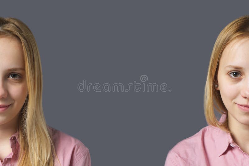 Portrait of a Blonde Girl Split Face Stock Image - Image of grey ...