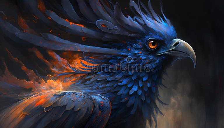 Portrait of a Blue Parrot in the Fire. 3D Rendering Stock Illustration ...