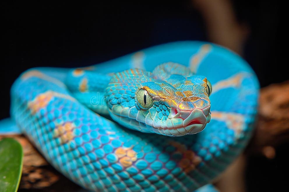 Portrait of a Blue Tree Python (Reticulated Python) Stock Illustration ...