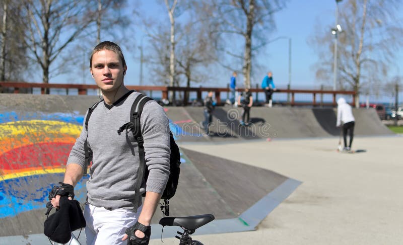 Portrait of BMX Bicycle Rider Stock Image - Image of outdoors, male ...