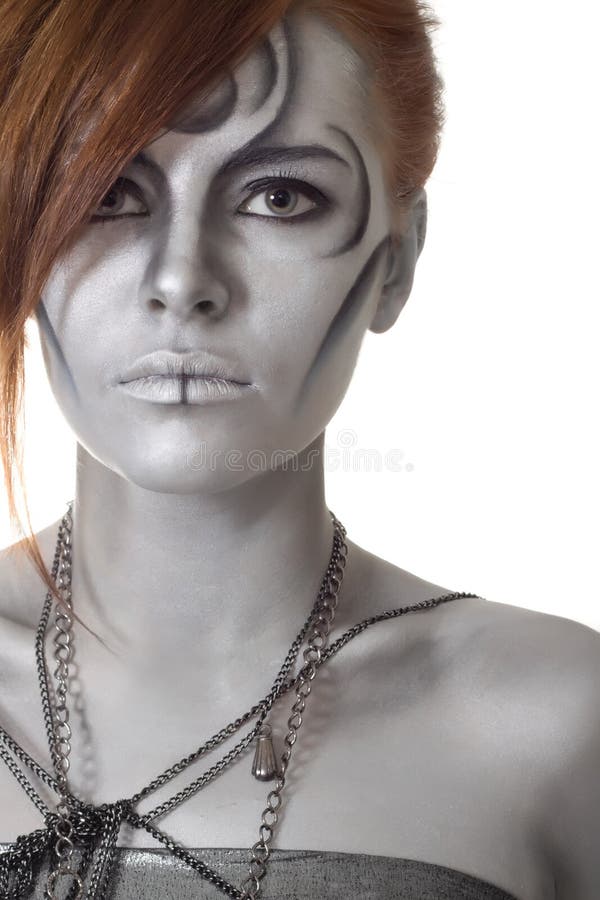 Portrait Body Art Girl Silver Stock Image - Image of geometric, multi ...