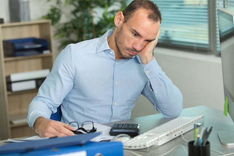 Portrait Bored Male Office Worker Stock Photo - Image of boredom ...