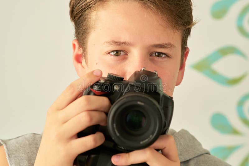 A Boy with Camera in His Hands Stock Photo - Image of caucasian ...
