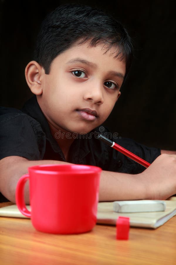 Portrait of a Boy Doing Homework Stock Photo - Image of activity ...