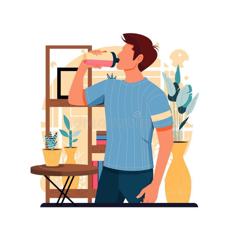 Portrait of Boy Drinking Standing Up, Flat Design Concept. Vector ...