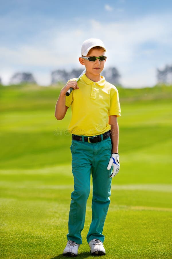 Portrait of boy golfer stock photo. Image of competition - 58011810