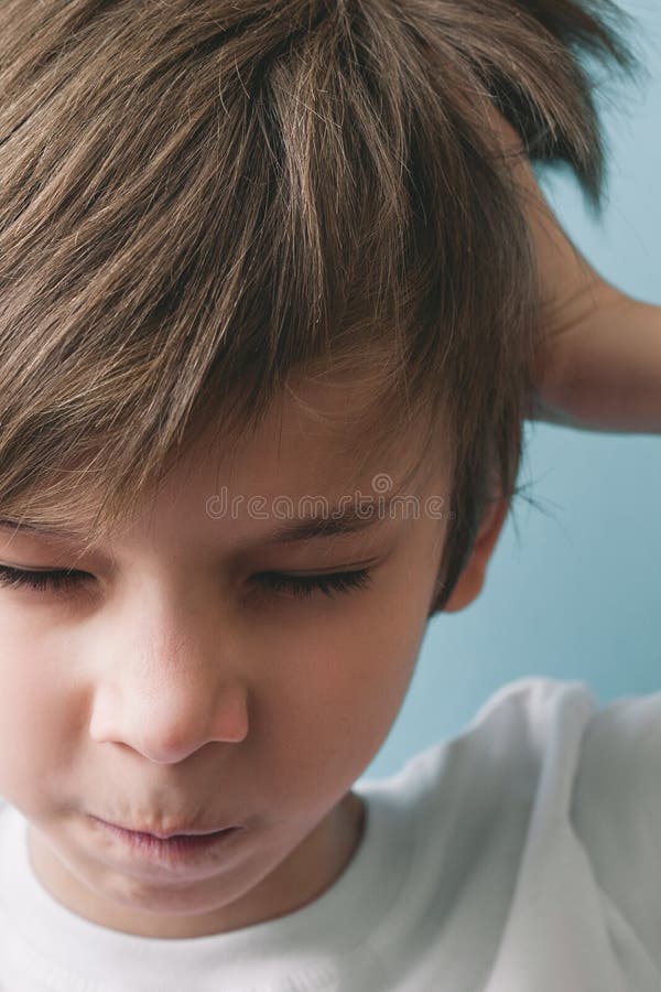 Portrait of Boy with Headache Stock Image - Image of head, migraine ...