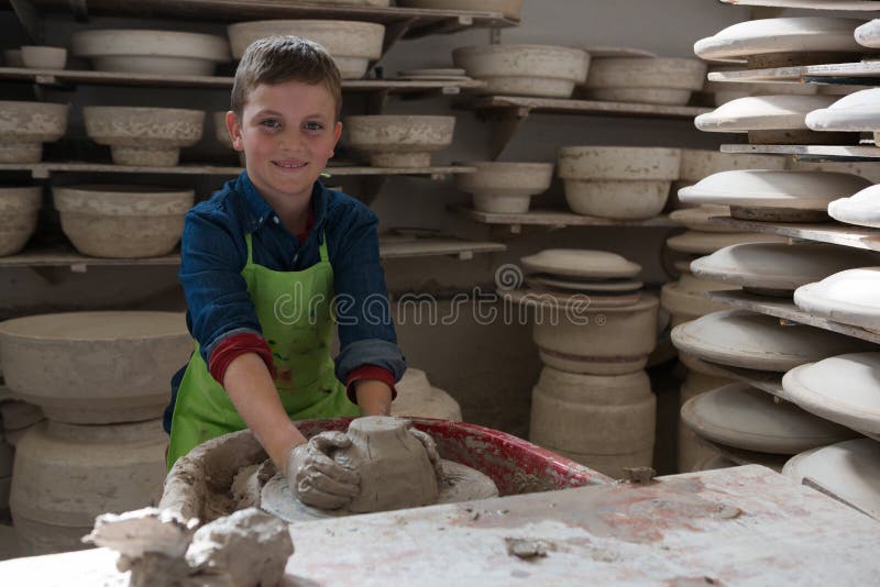 Boy Making a Pot in Pottery Workshop Stock Image - Image of learning ...